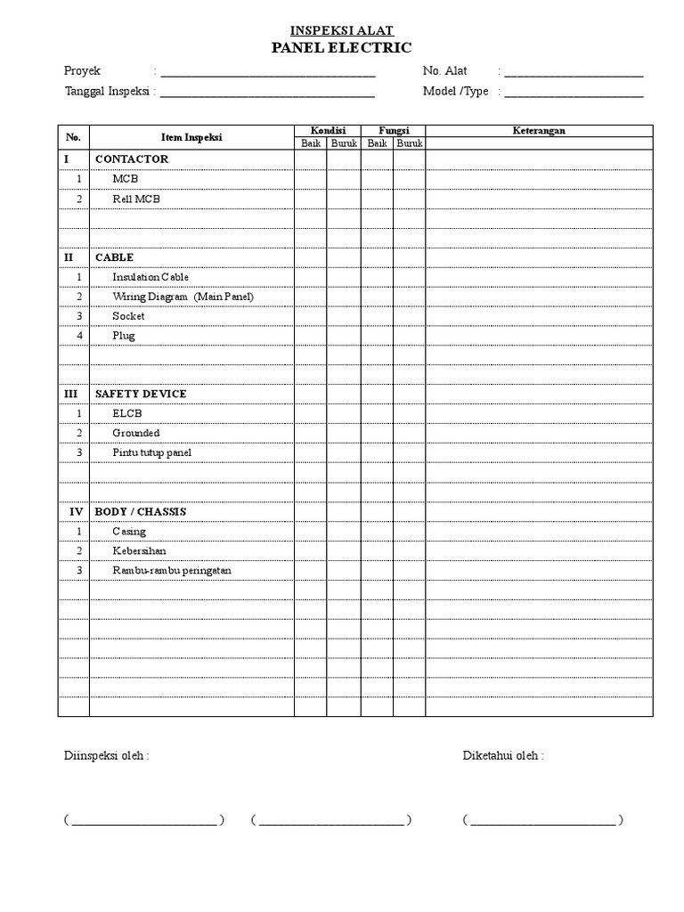 Form Inspeksi Panel Electric | PDF