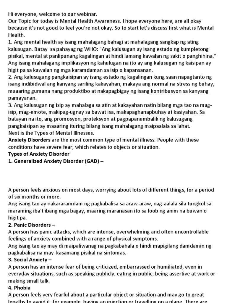 Mental Health Awareness Script | PDF