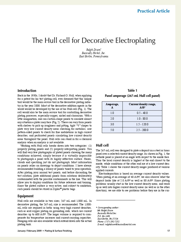 The Hull Cell For Decorative Electroplating: Practical Article | PDF ...