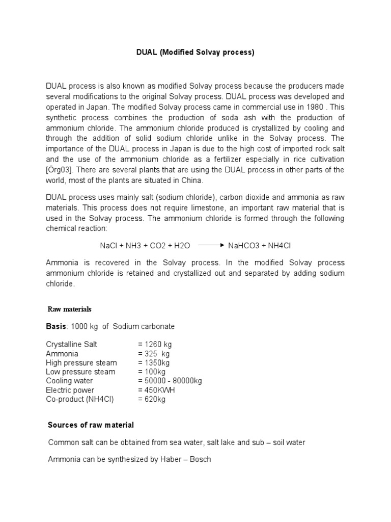 DUAL (Modified Solvay Process) : Raw Materials | PDF | Sodium Carbonate ... DUAL (Modified Solvay Process) : Raw Materials | PDF | Sodium Carbonate ...