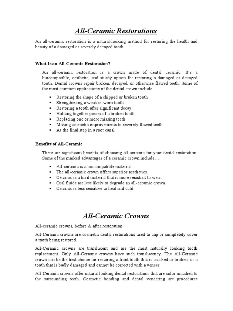 All Ceramic Restoration+Crown | PDF | Health Care | Dentistry