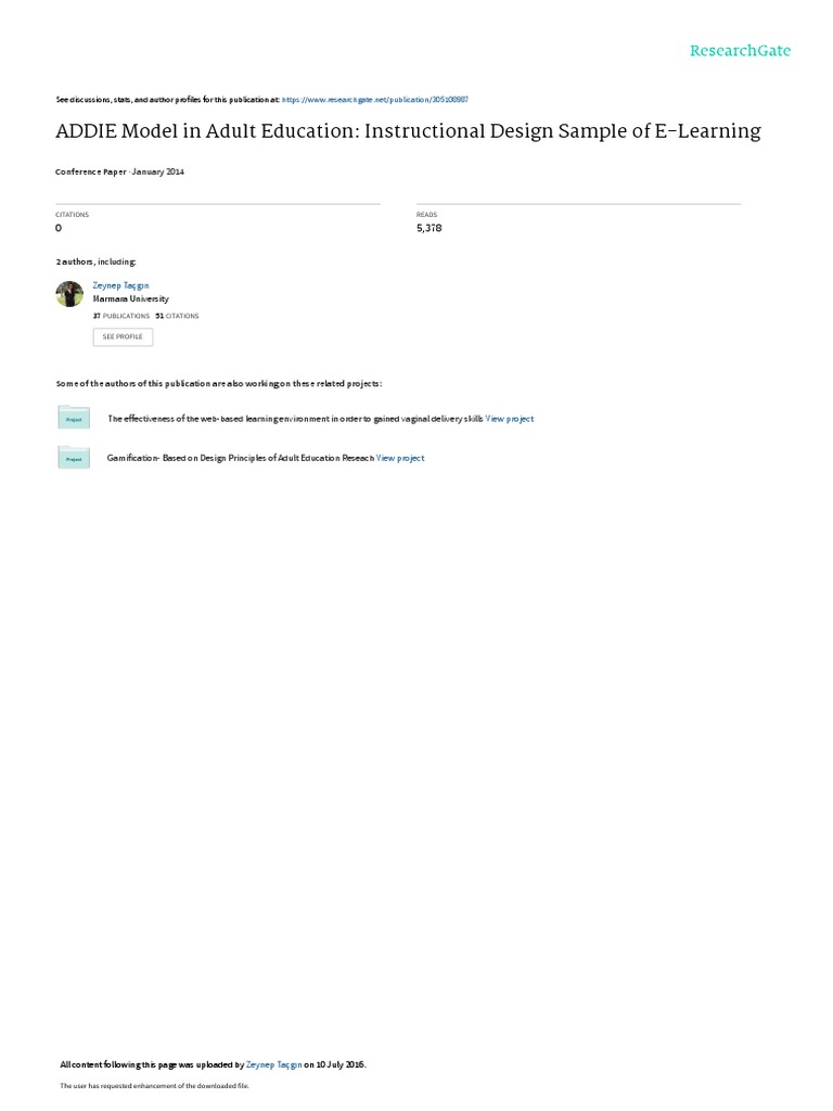 ADDIE Model in Adult Education: Instructional Design Sample of E ...