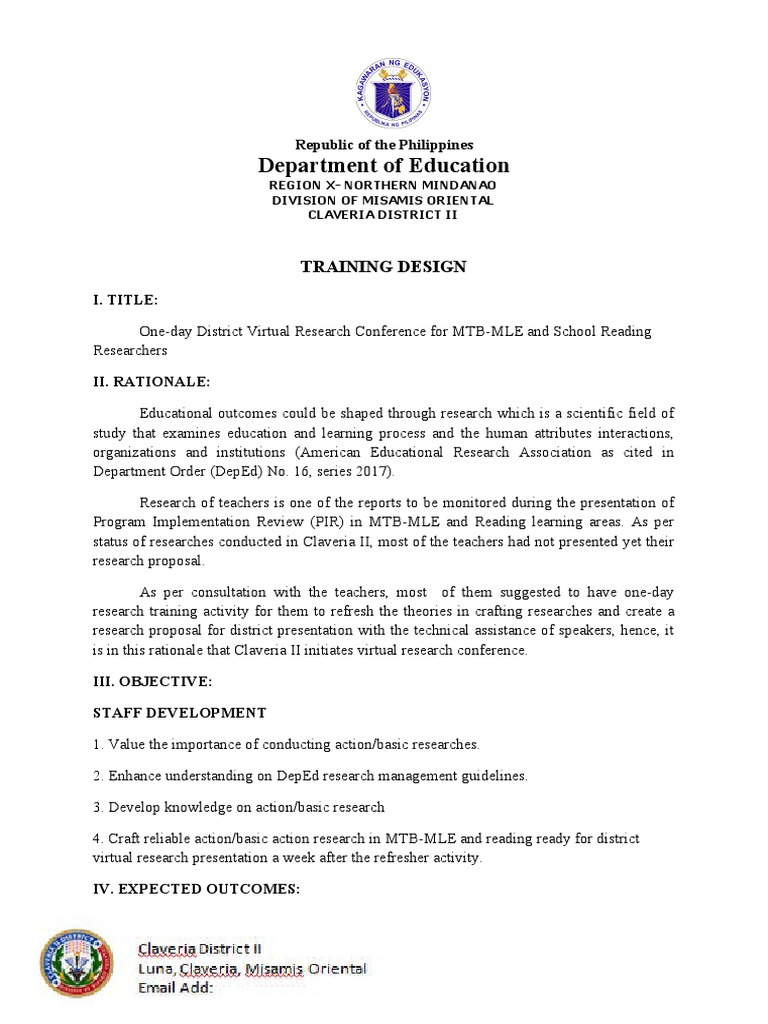 Department of Education: Training Design | Descargar gratis PDF | Human Nature | Cognition