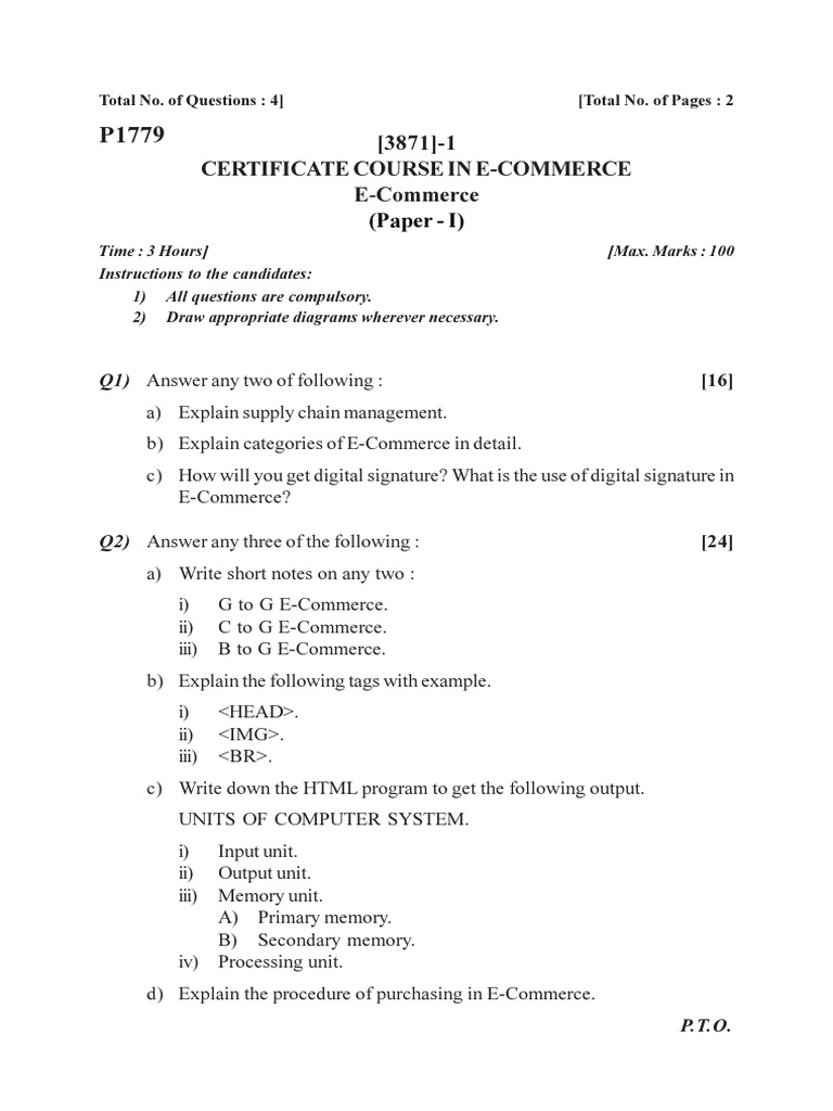 (3871) - 1 Certificate Course in E-Commerce E-Commerce: (Paper - I ...