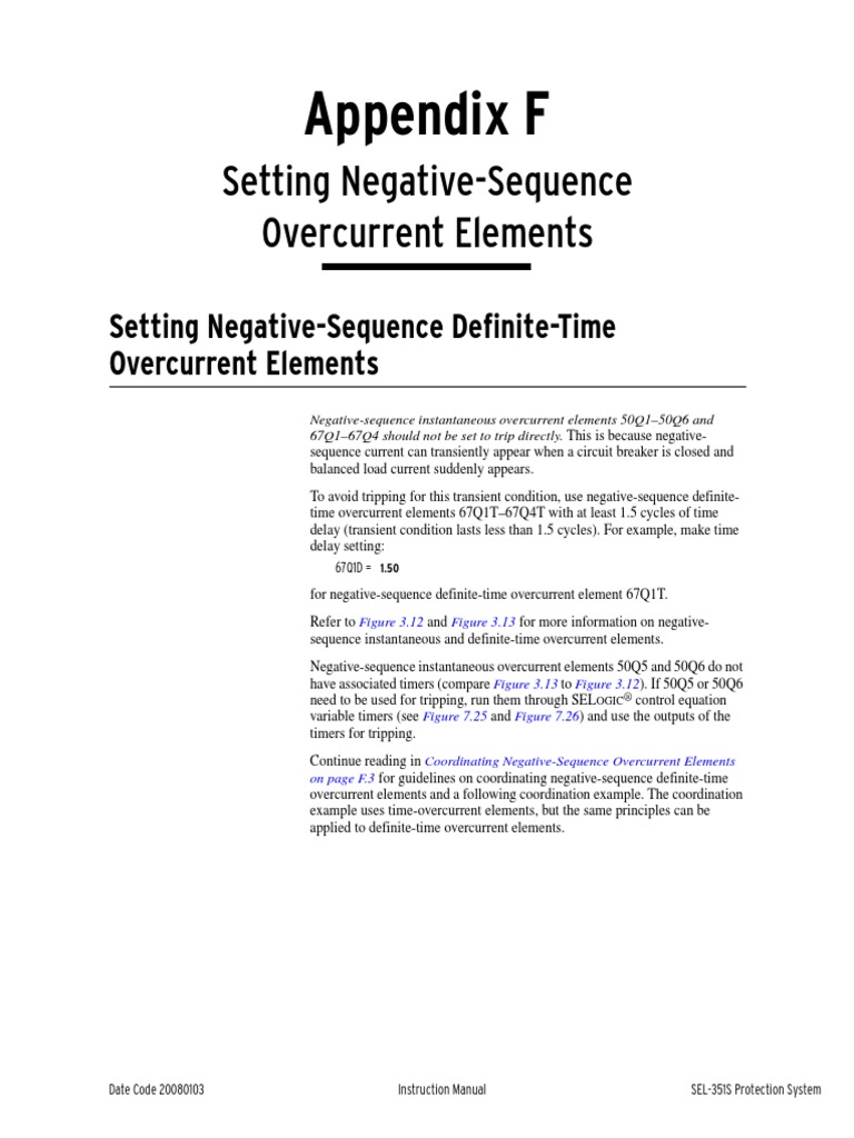 Appendix F: Setting Negative-Sequence Overcurrent Elements | PDF ...