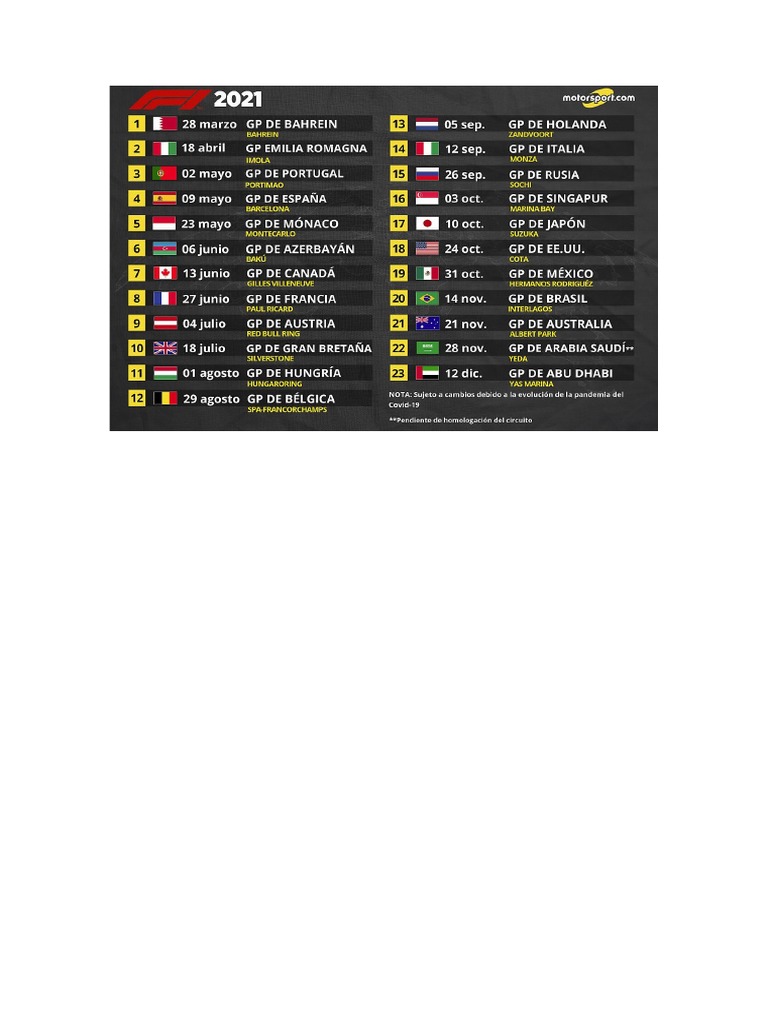 Calendario f1 2021 | PDF