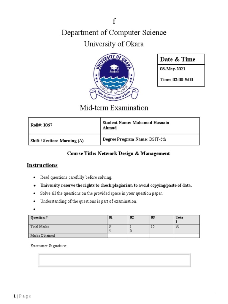 Midterm NDM BSIT6th 08 May 2021 | PDF | Computer Network | Computer Science