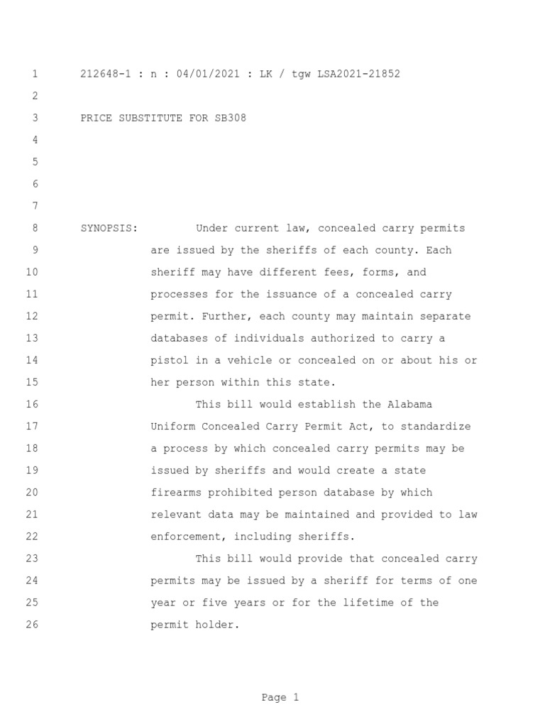 Alabama Uniform Concealed Carry Act | PDF | Concealed Carry In The ...