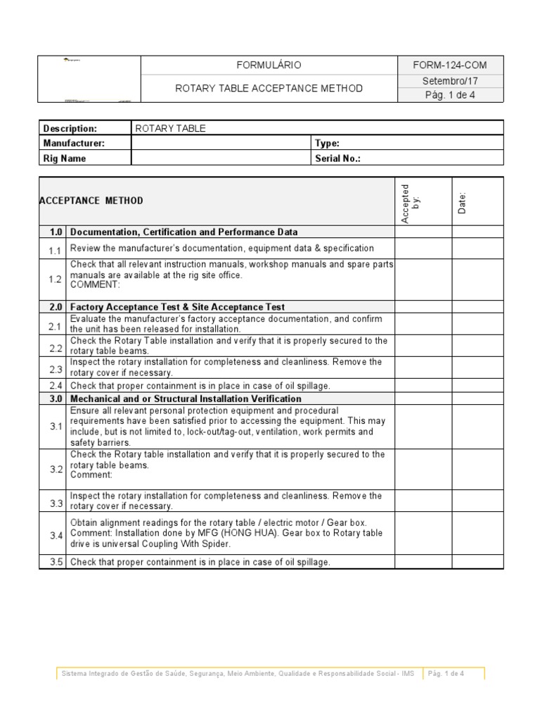 FORM-124-COM - Rotary Table Acceptance Assessment and Fucntional ...