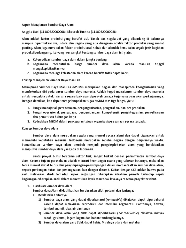 Aspek Manajemen Sumber Daya Alam | PDF | Kesehatan Holistik | Sains & Matematika