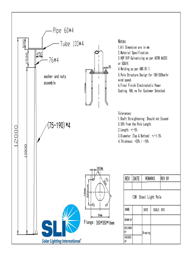 12m Stealth Double Arm Solar Street Light Pole | PDF