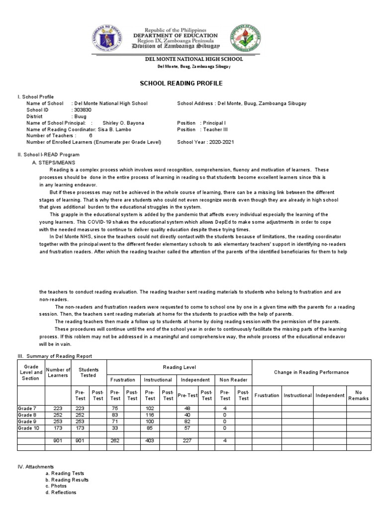 School Reading Profile: Del Monte National High School | PDF | Reading ...
