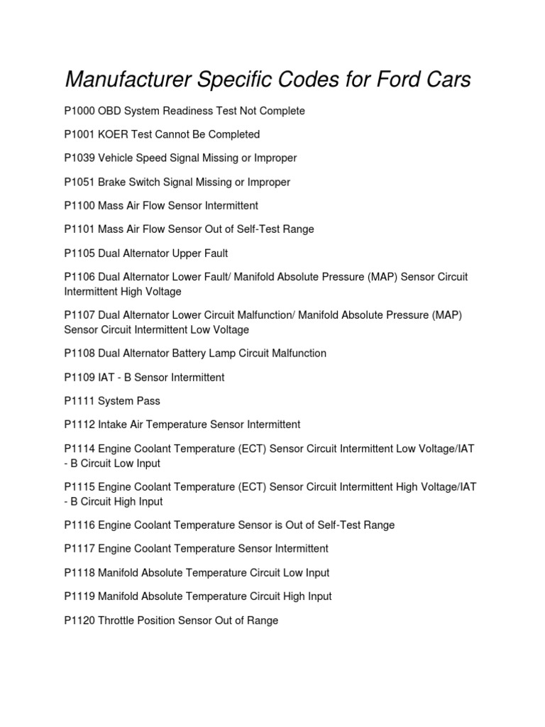 Manufacturer Specific Codes For Ford Cars | Download Free PDF ...