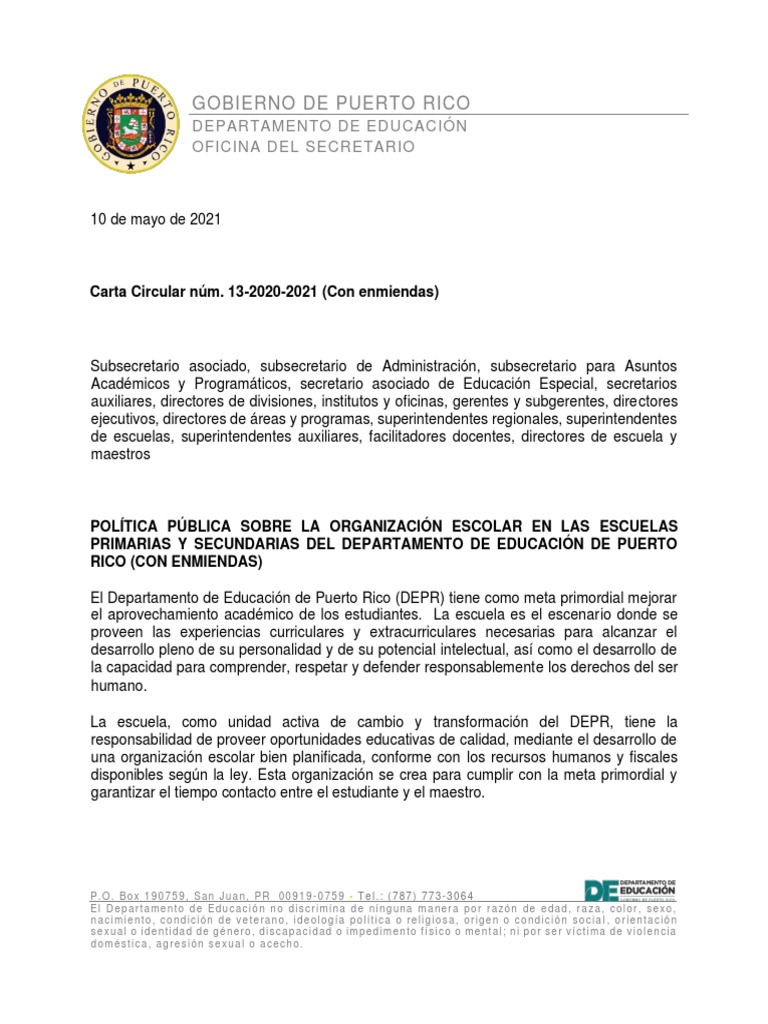 Carta Circular 13 2020 2021 | PDF | Educación de la primera infancia ...