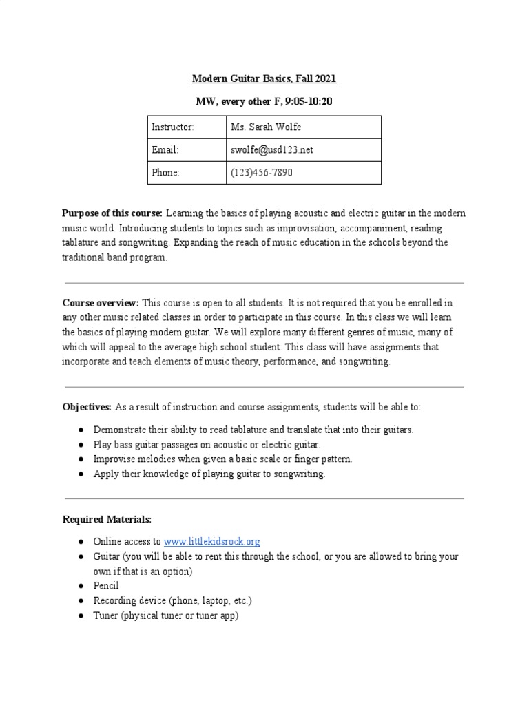 General Music Course Syllabus | PDF | Guitars | Musicology