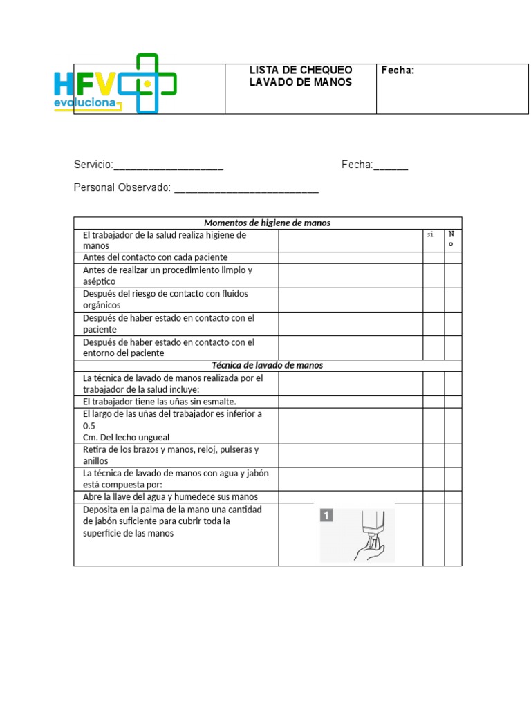 Lista de Chequeo Lavado de Manos. | PDF