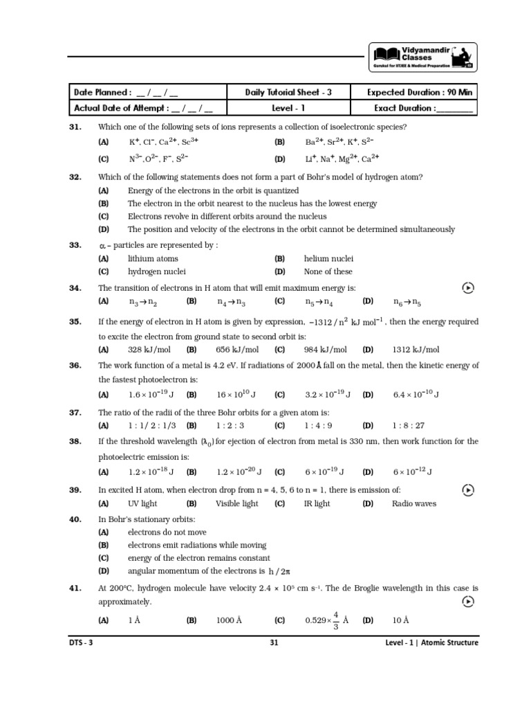Date Planned: - / - / - Daily Tutorial Sheet - 3 Expected Duration: 90 Min Actual Date of ...