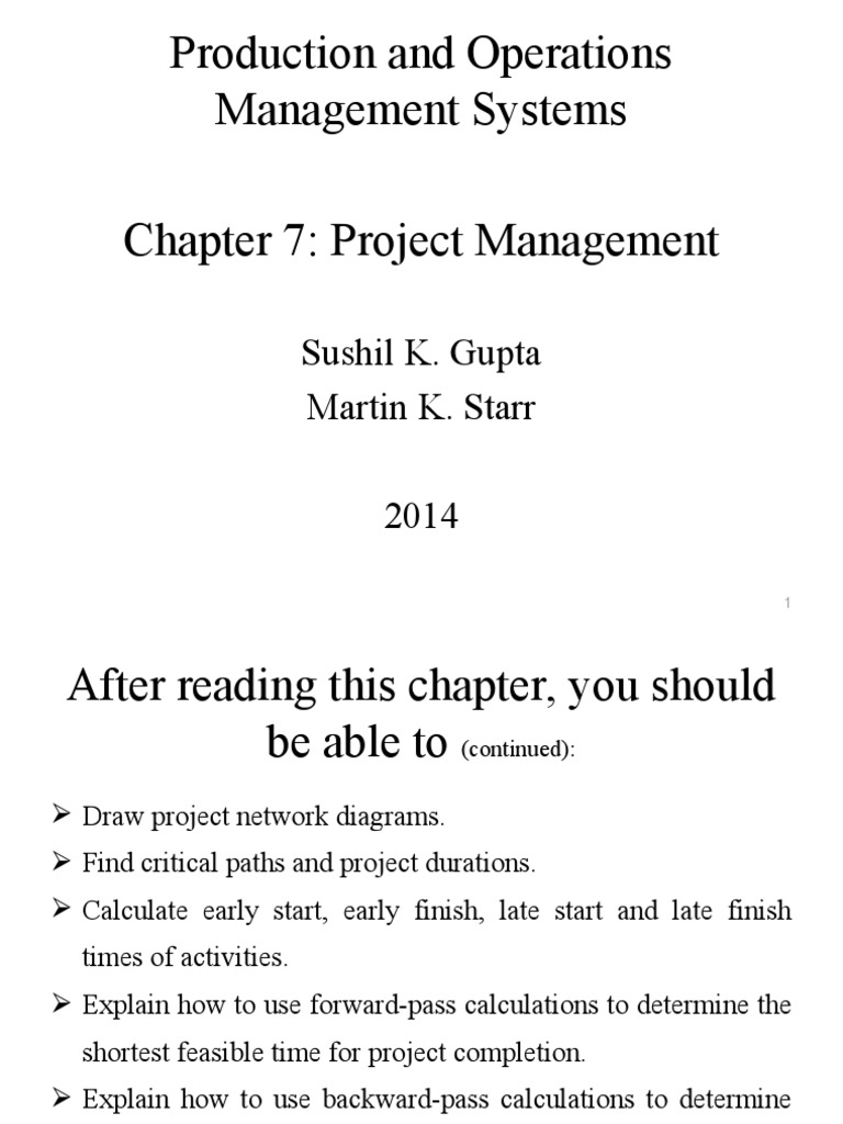 Production and Operations Management Systems Chapter 7: Project ...