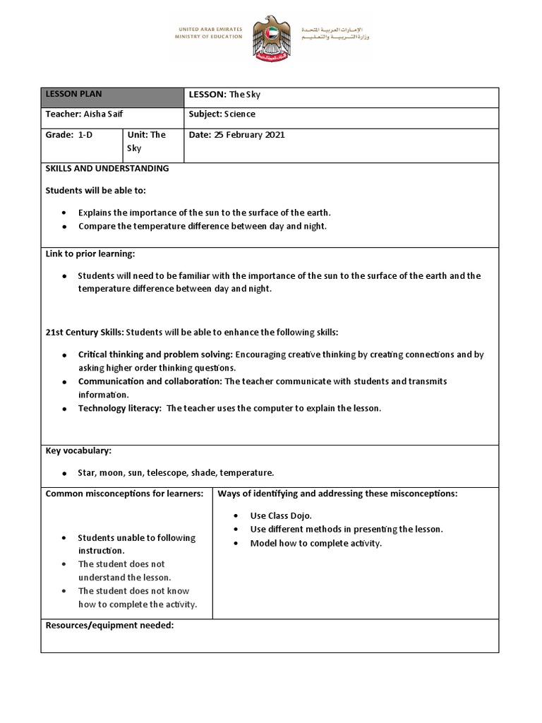 MOE Lesson Plan Template (1) | PDF | Lesson Plan | Question
