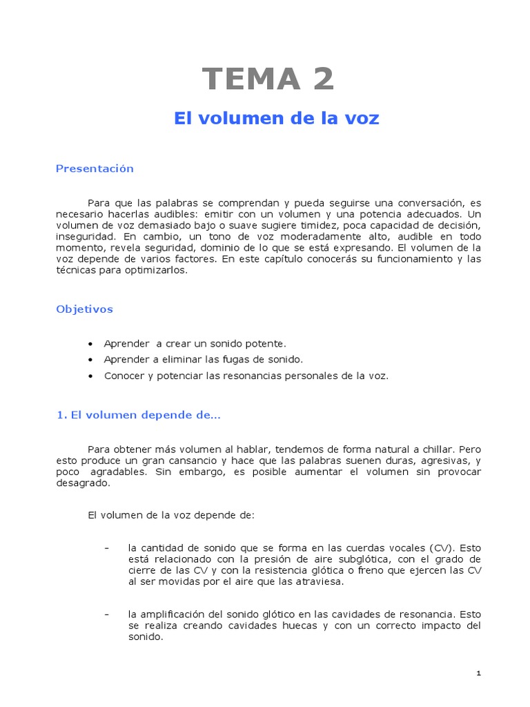 Tema 2. El Volumen de La Voz | PDF | Habla | Sonido