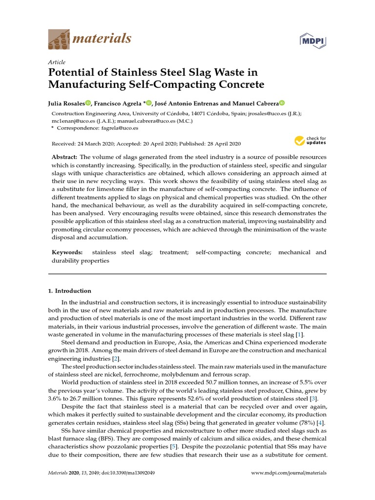 Materials: Potential of Stainless Steel Slag Waste in Manufacturing ...