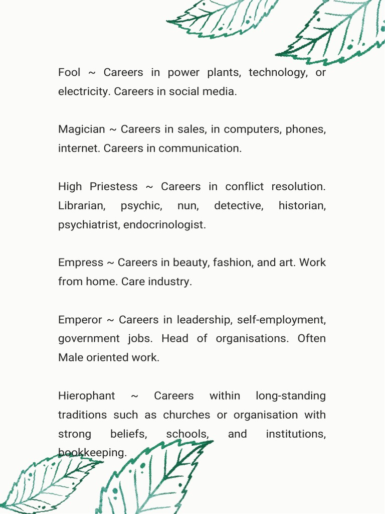 Tarot Career Guidance and Meanings | PDF | Nature