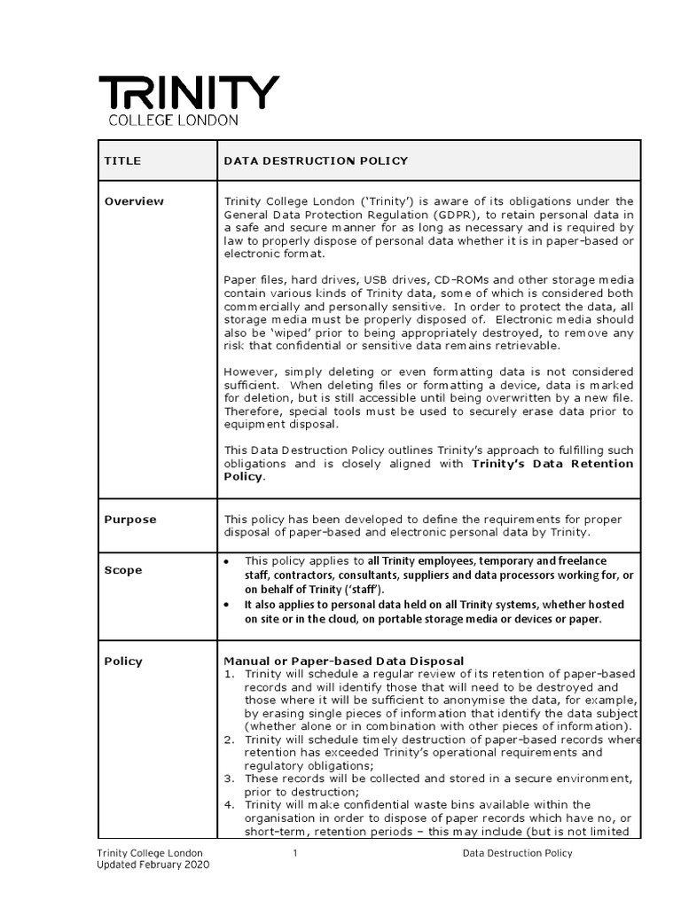Data Destruction Policy 20.02.20 | PDF | Computer File | Usb Flash Drive