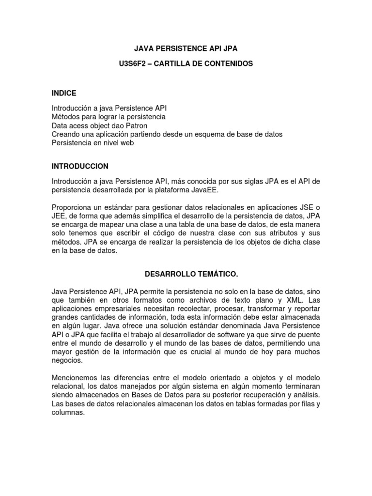 Guía de JPA para Desarrolladores Java | PDF | Base de datos relacional | Mapeo Relacional de Objetos