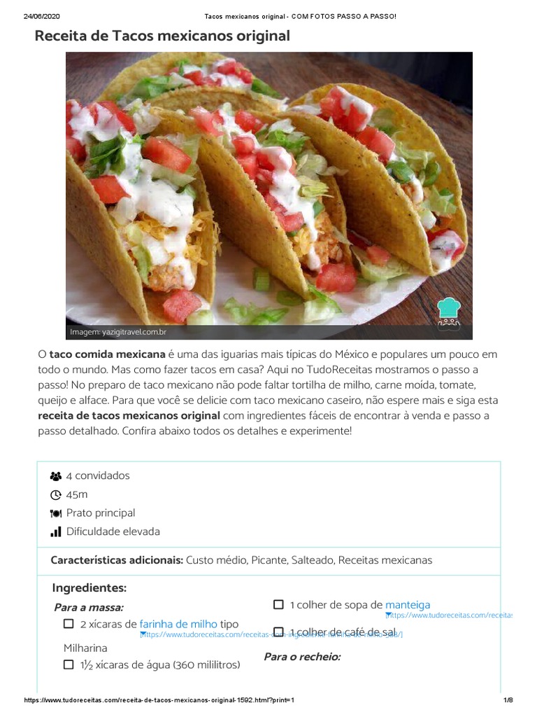 Tacos Mexicanos Original - COM FOTOS PASSO A PASSO! | PDF | Milho | México