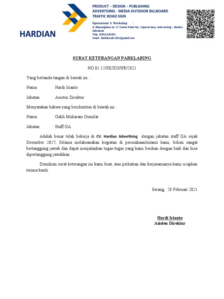 Surat Keterangan Parklaring | PDF | Bisnis