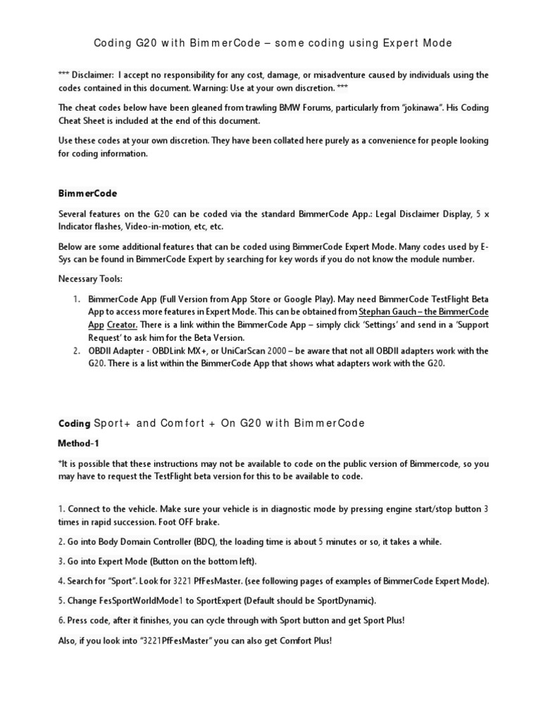 Bimmercode Some Cheats July 2020 Pdf Expert Computing