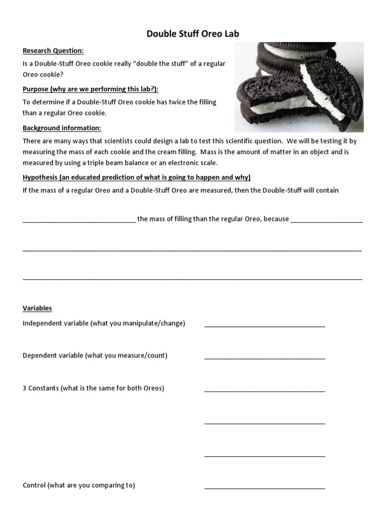 Double Stuff Oreo Mass Comparison Lab | PDF | Weighing Scale | Experiment