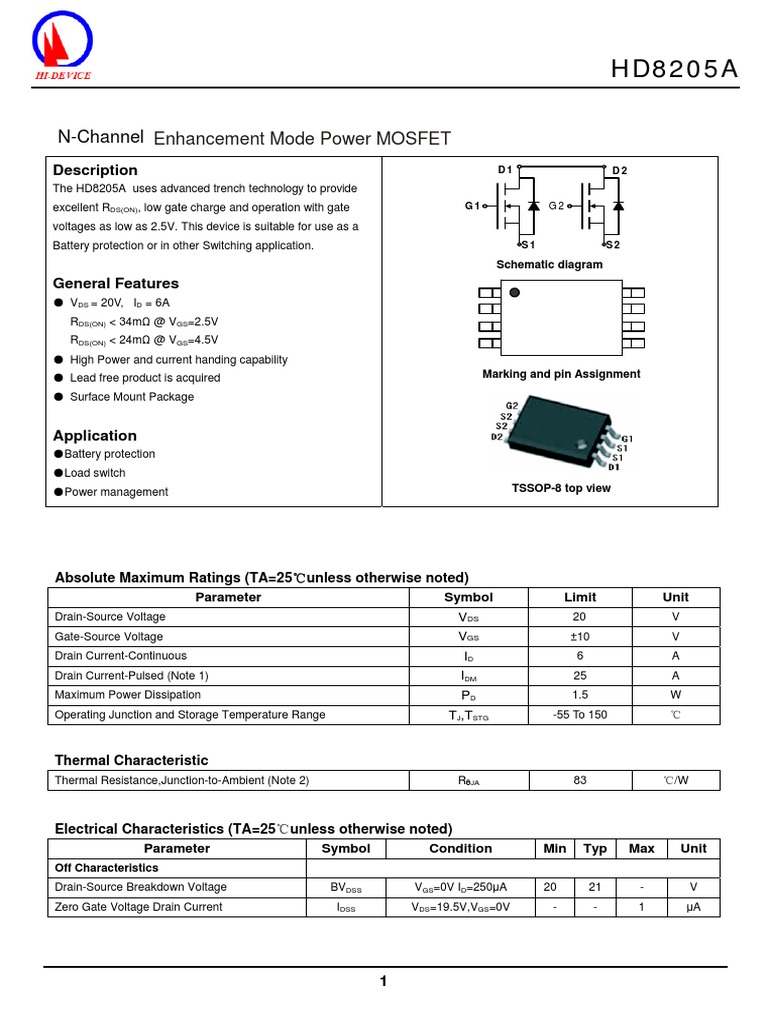 HD8205A Data Sheet | Download Free PDF | Field Effect Transistor | Diode
