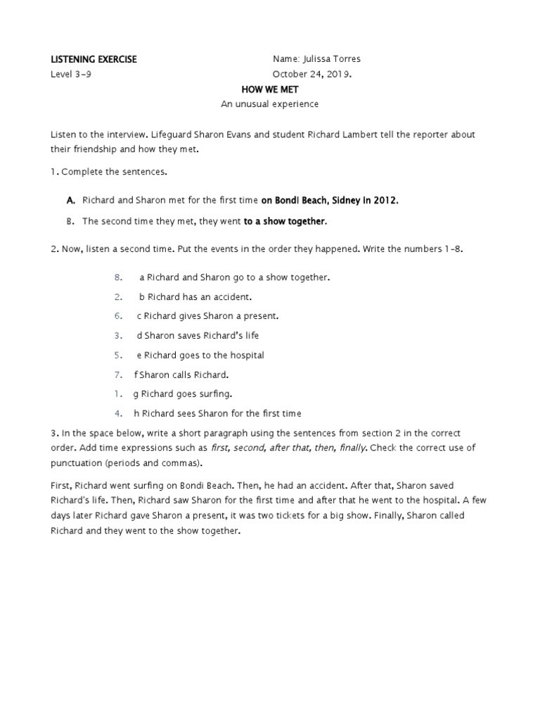 Ejercicio de Escucha | PDF