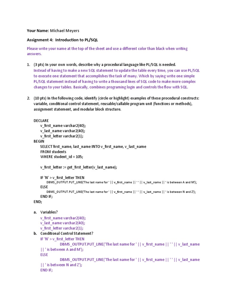 Lesson 4 - PLSQL Introduction | PDF | Pl/Sql | Sql Lesson 4 - PLSQL Introduction | PDF | Pl/Sql | Sql
