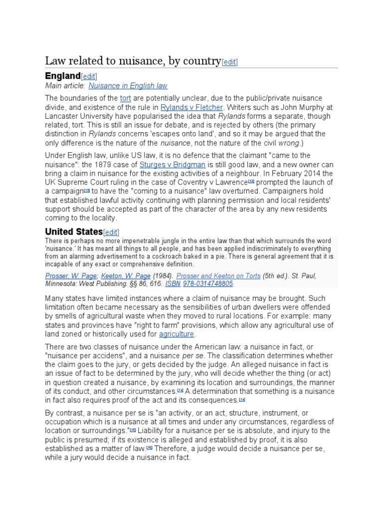 Law Related To Nuisance | PDF | Nuisance | Common Law