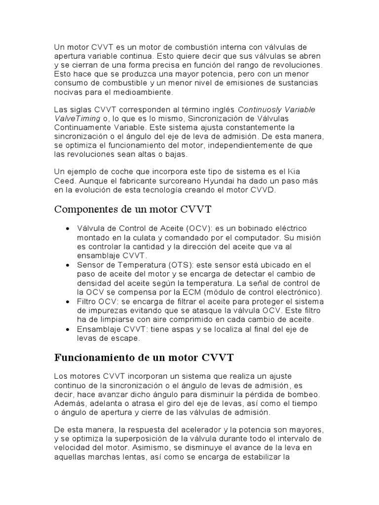 Un Motor CVVT Es Un | PDF | Acelerador | Ingeniería mecánica