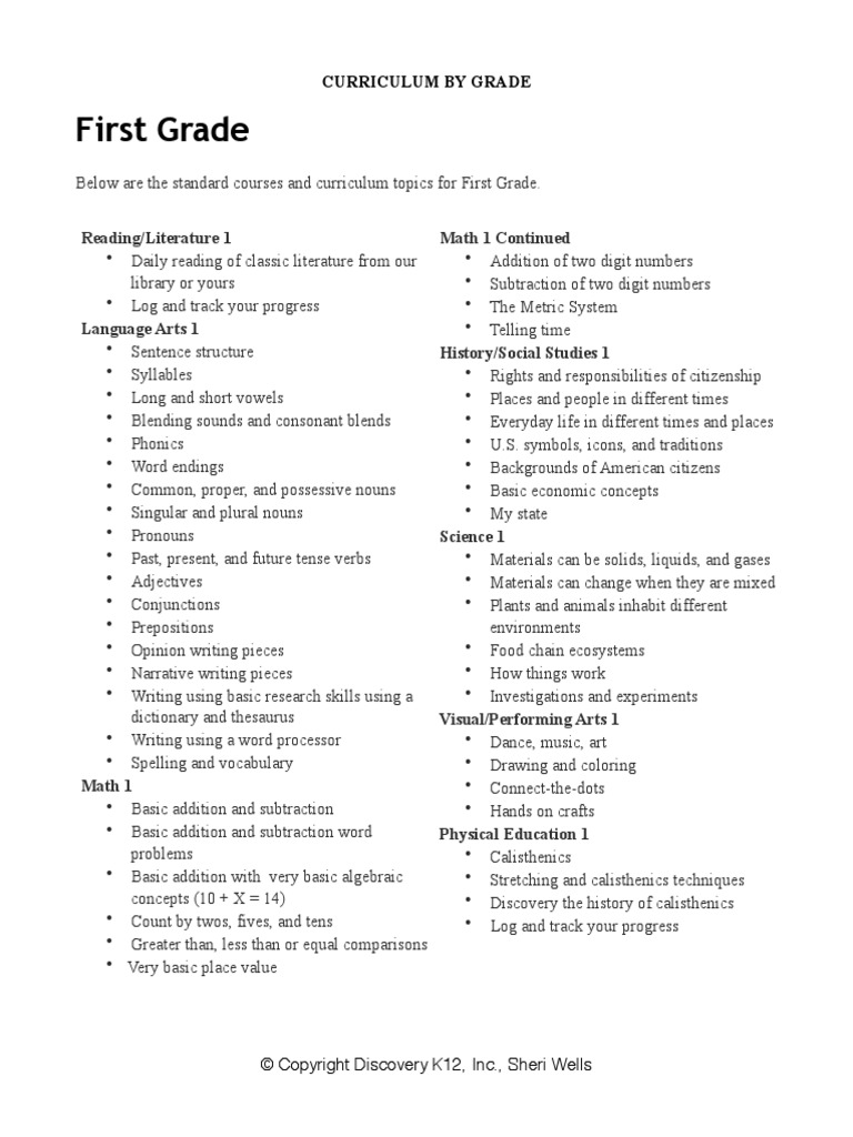 First Grade: Reading/Literature 1 Math 1 Continued | PDF | Word | Noun