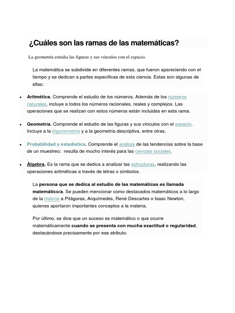 Ramas de Las Matematicas | PDF