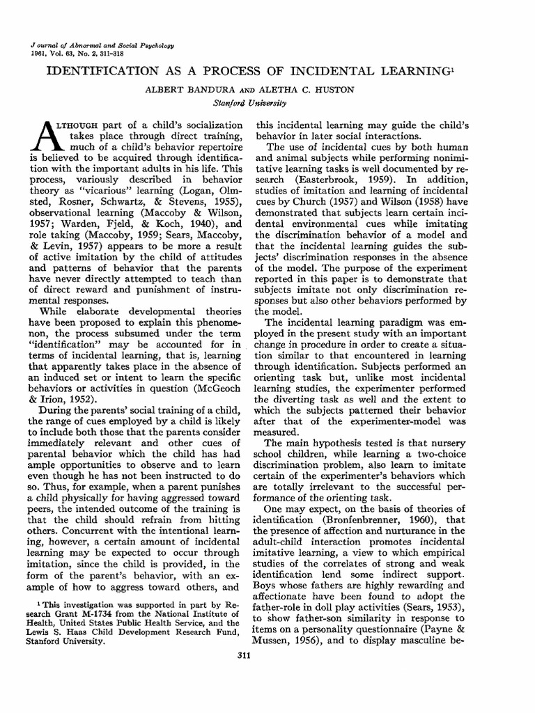 Identification As A Process of Incidental Learning: Stanford University ...