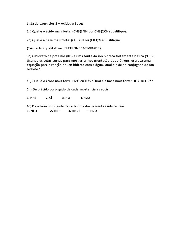 Lista - Ácidos e Bases | PDF