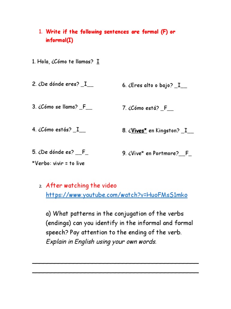 Formal vs Informal Spanish Usage | PDF | Language Arts & Discipline
