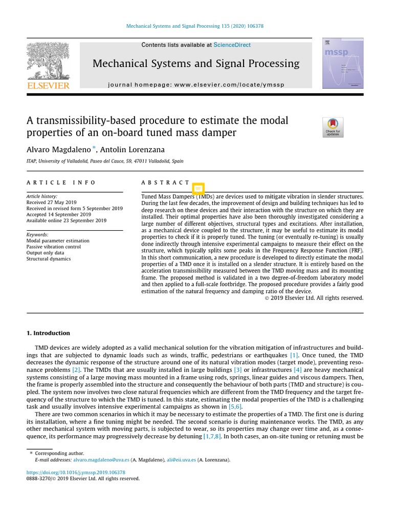 5 - A Transmissibility-Based Procedure To Estimate The Modal Properties of An On-Board Tuned ...