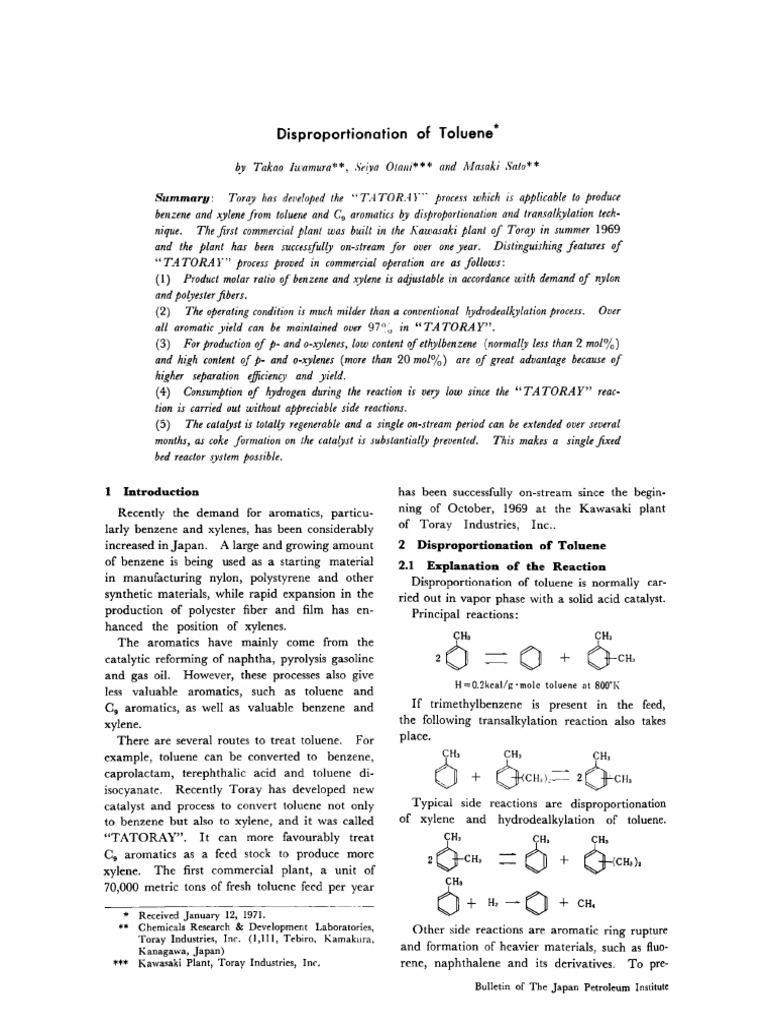 Toluene Disproportionation Process | PDF | Benzene | Toluene