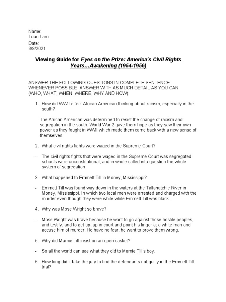 Viewing Guide: Eyes on the Prize | PDF | The United States | Justice