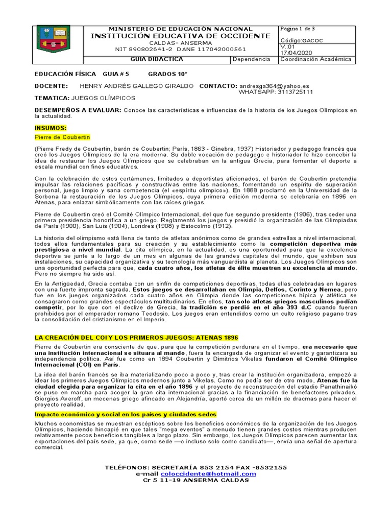 Historia y Ciclo de los Juegos Olímpicos | PDF | Juegos olímpicos ...