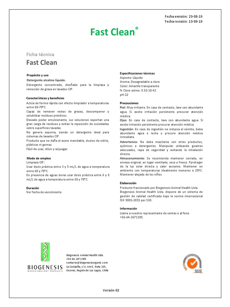 FT Fast Clean V2 | PDF | Detergente | Cloro