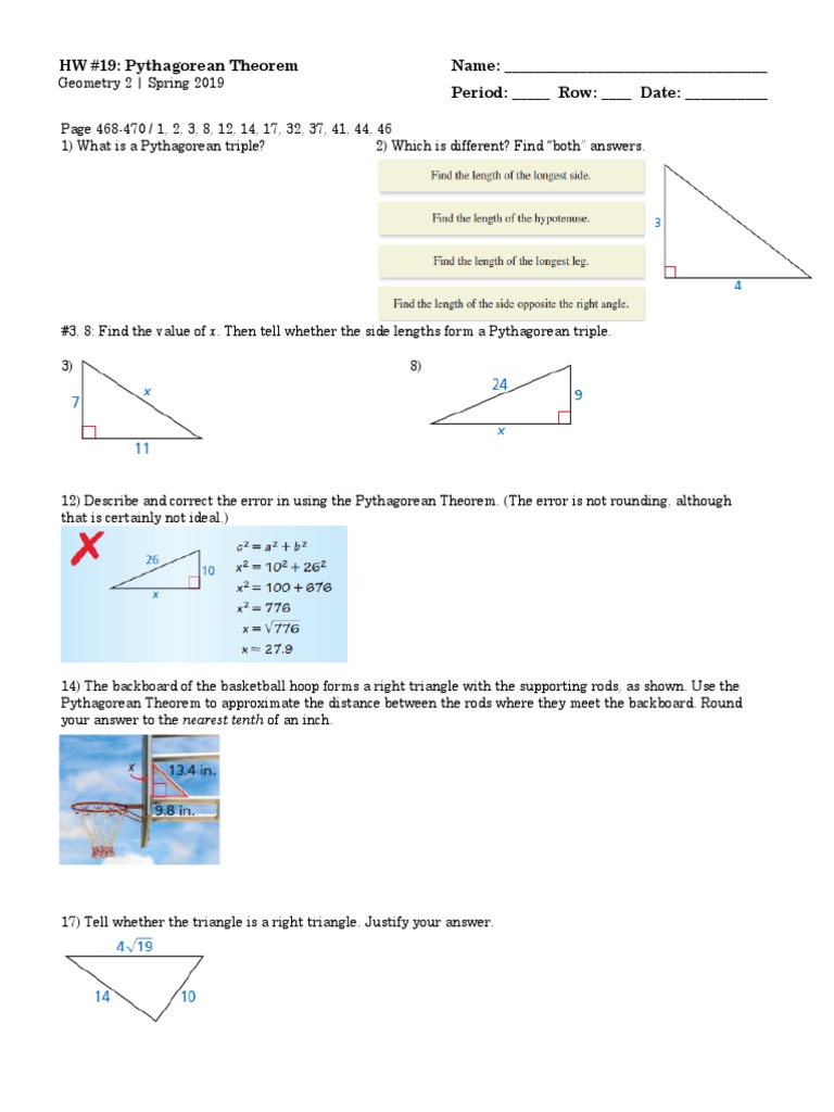 Pythagorean Theorem Homework Guide | PDF | Games & Activities ...