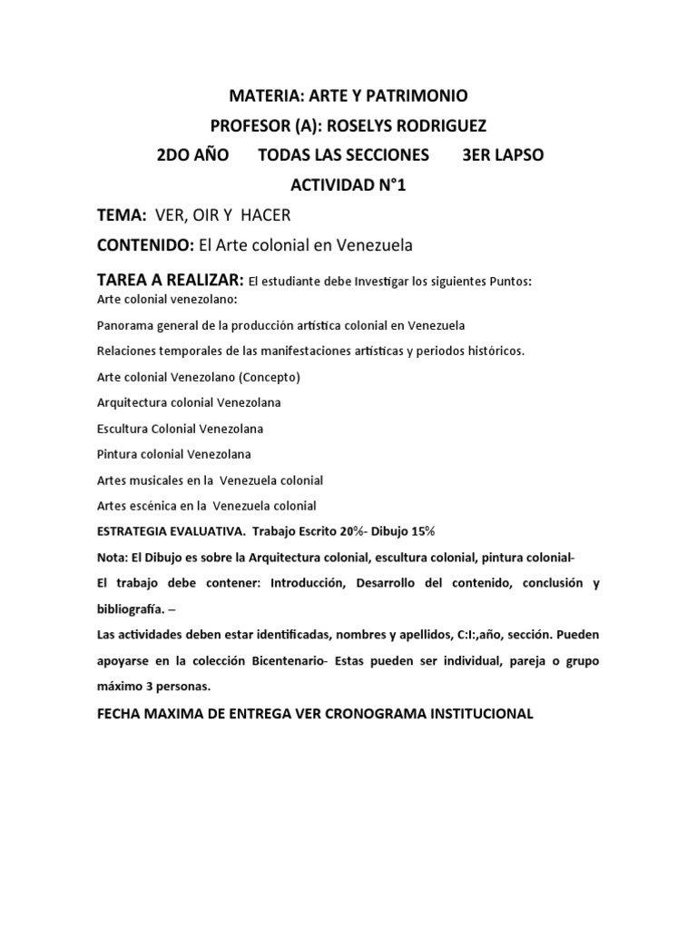 Arte y Patrimonio 2do Año III Lapso | PDF | Ciencias sociales | Arte