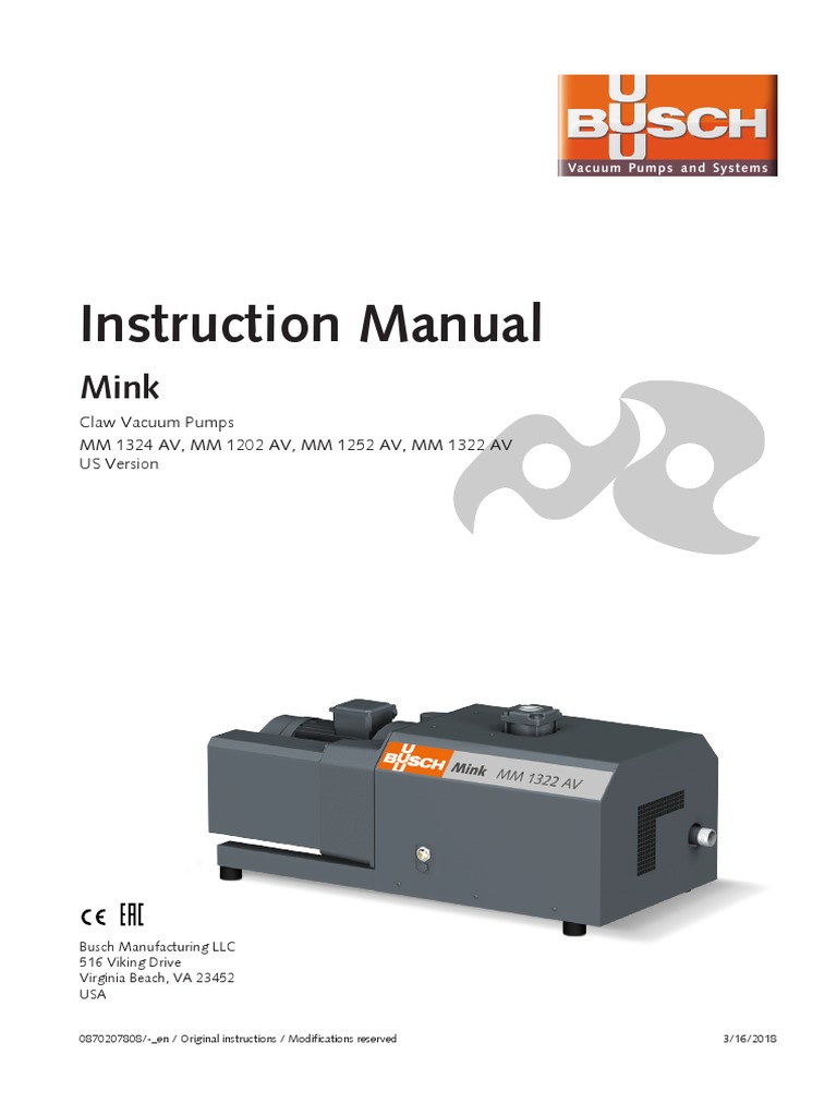 Busch Instruction Manual Mink MM 1324-1320 AV Us 0870132194 | PDF ...